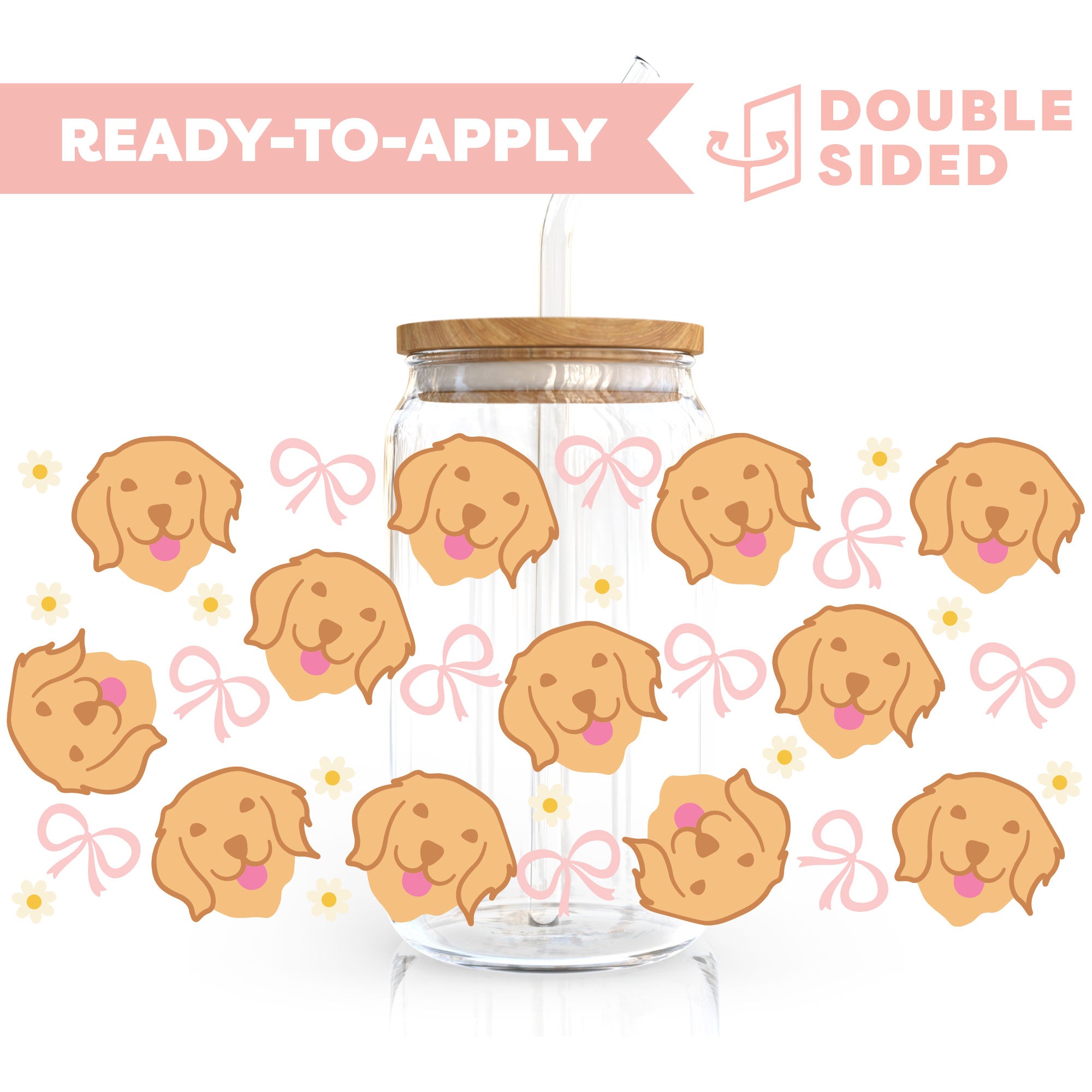 [ Double Sided ] 16oz Cup UV DTF Decal | Labrador Bow – Caluya Design
