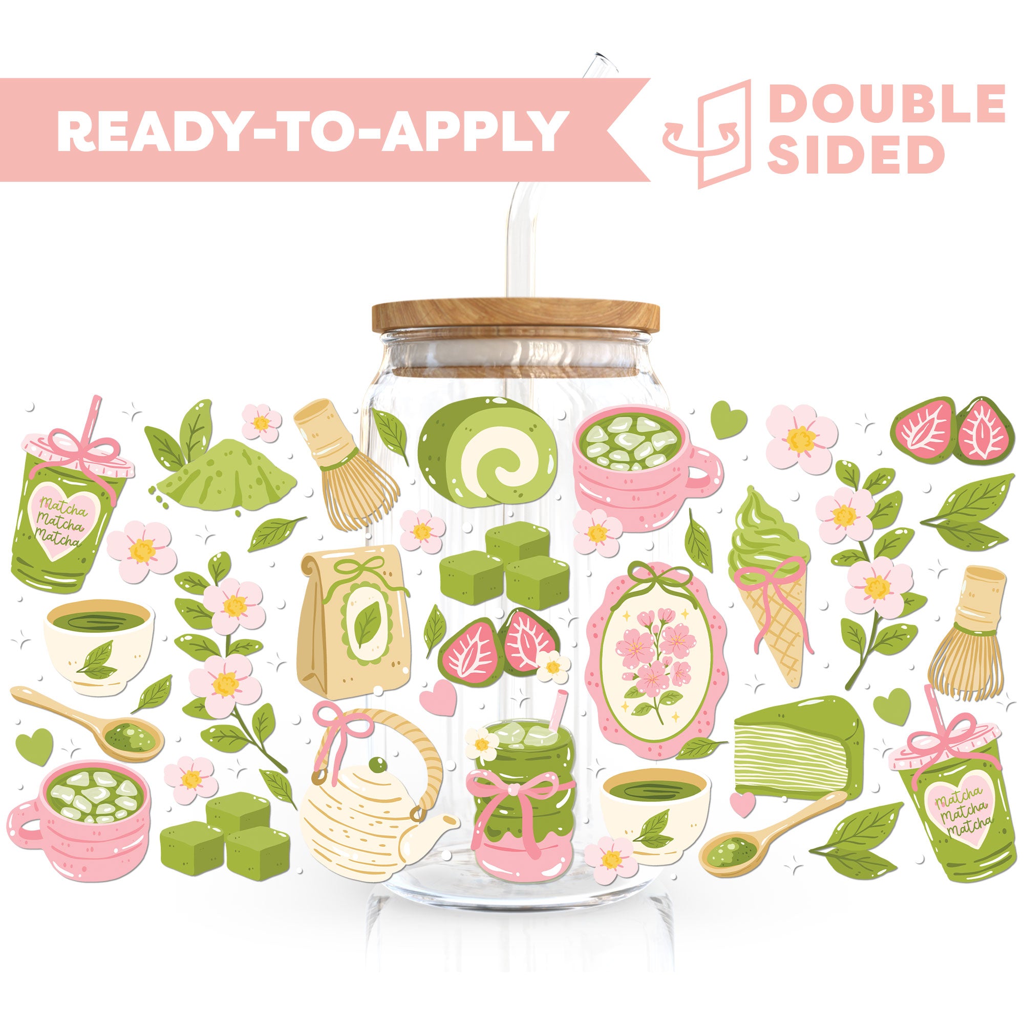 [ Double Sided ] 16oz Cup UV DTF Decal | Matcha Lover – Caluya Design