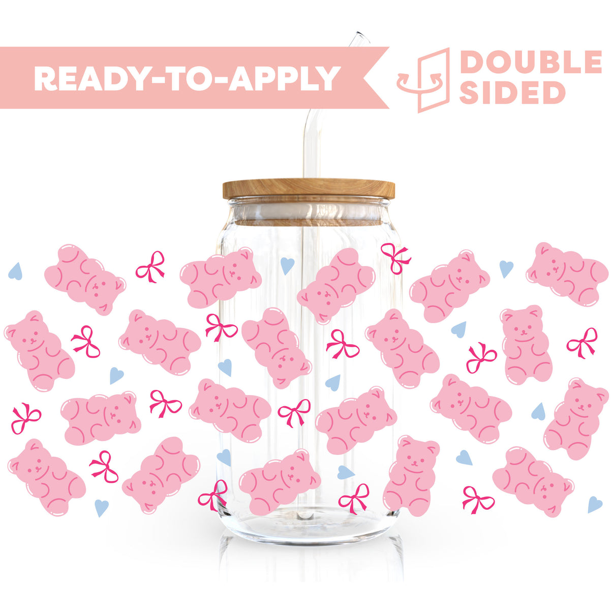 [ Double Sided ] 16oz Cup UV DTF Decal | Pink Gummy Bear – Caluya Design