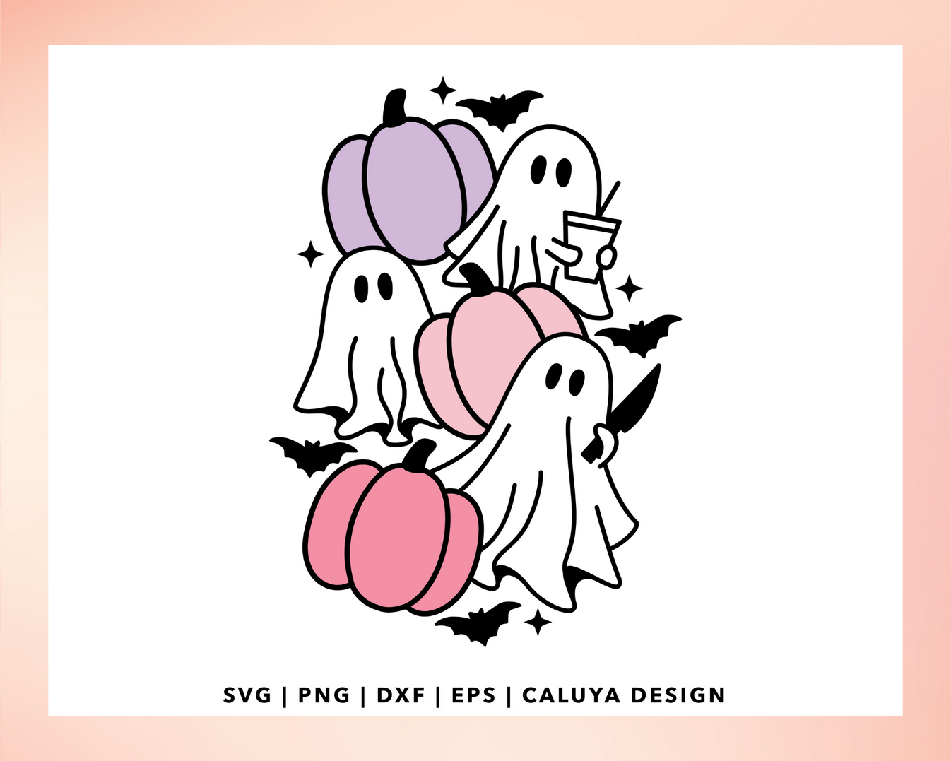 3 Ghost & Pumpkin SVG | Halloween Cute Ghost SVG – Caluya Design