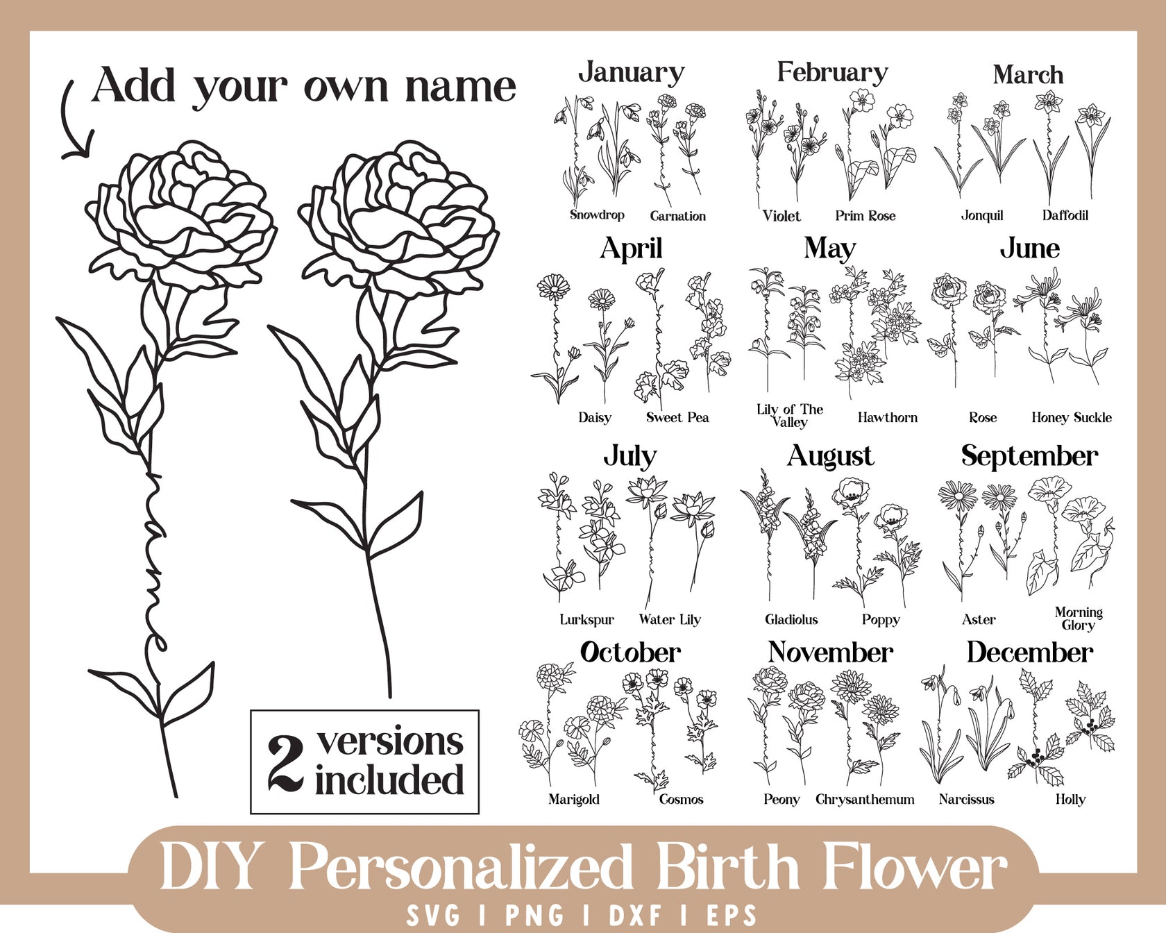 Birth Flower Bundle | Single Stem & Split Stem Pack – Caluya Design