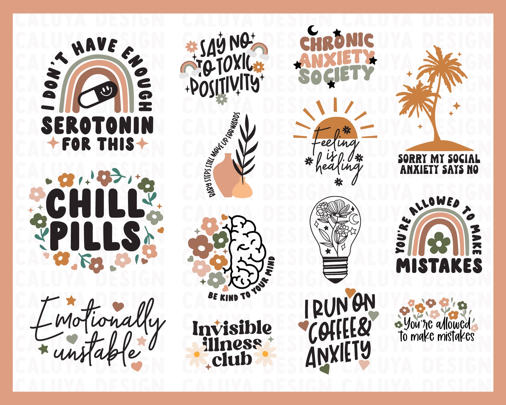 Boho Mental Health Quote Bundle | 25 Pack – Caluya Design