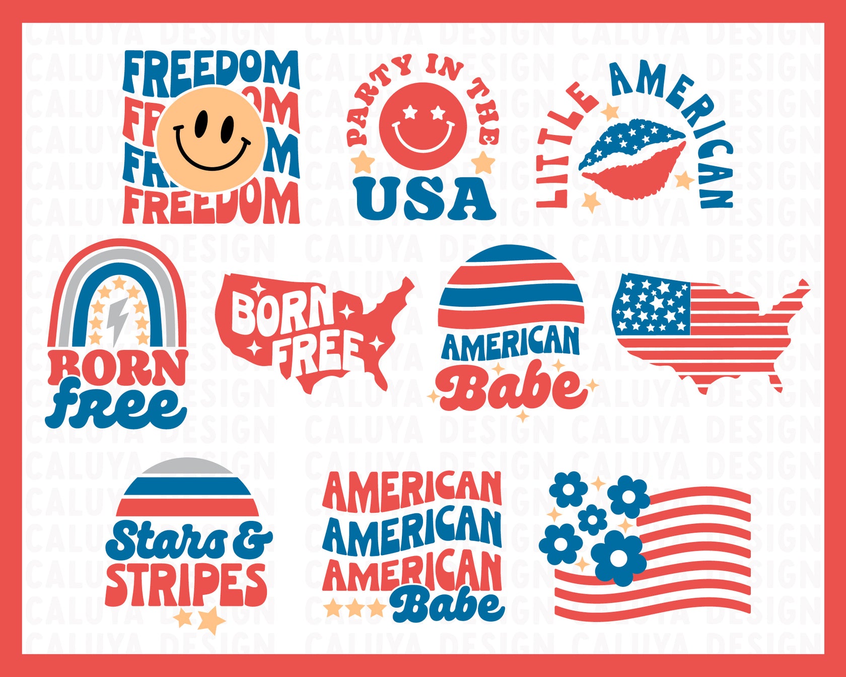 Happy American SVG Bundle | Retro USA SVG 20 Pack Bundle – Caluya Design