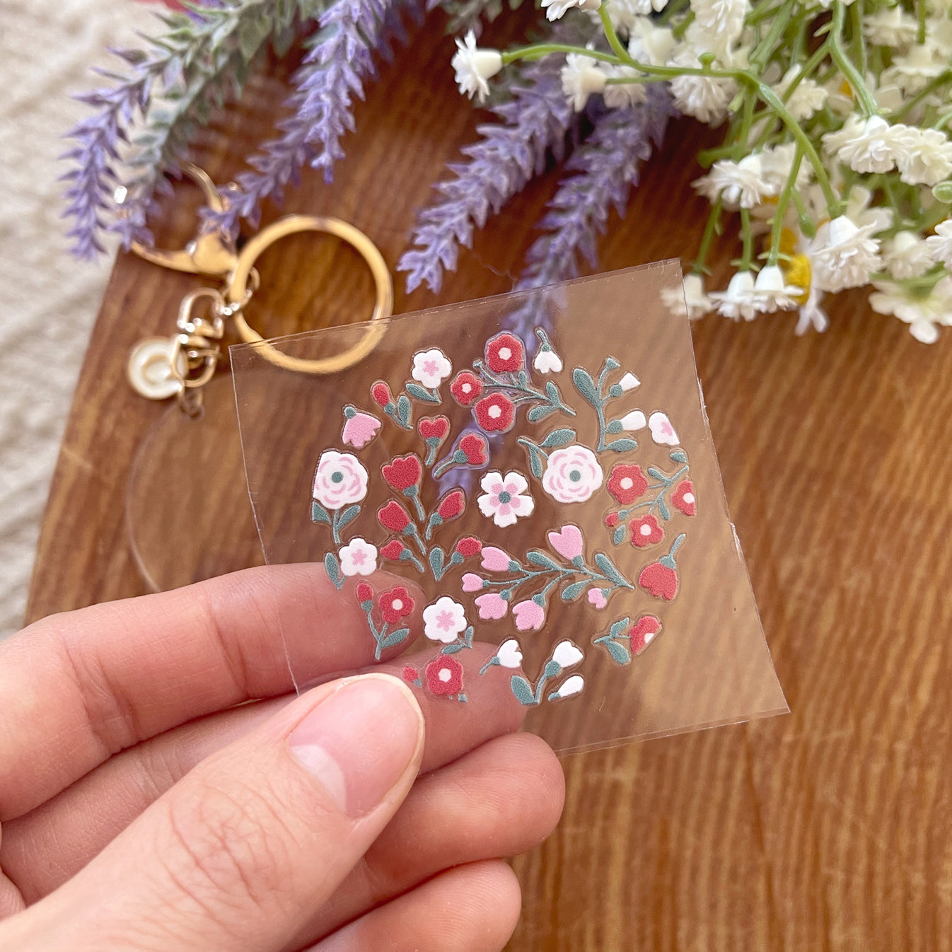 [ Double Sided ] Circle UV DTF Decal | Pink & Red Flower – Caluya Design