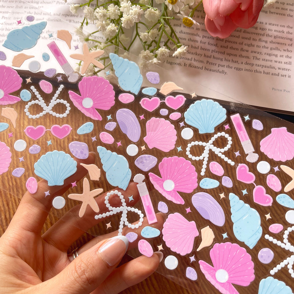 [ Double Sided ] 16oz Cup UV DTF Decal | Seashell & Pearls – Caluya Design