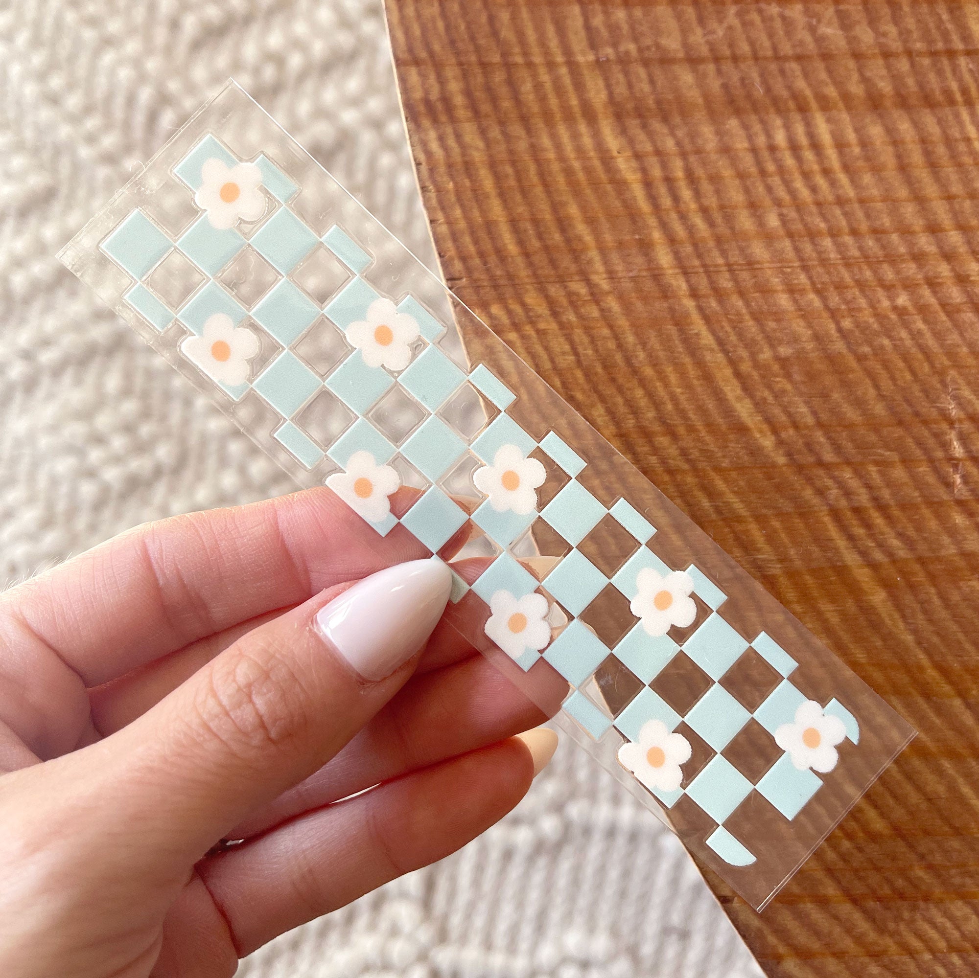 [ Double Sided ] Bookmark UV DTF Decal | Blue Checkered With Daisy Flo ...