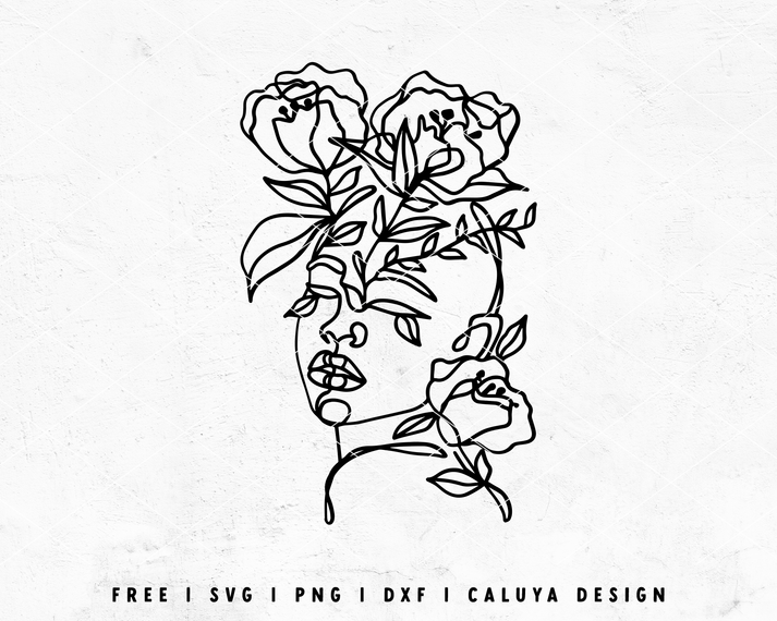 FREE Line Art SVG | Lady with Flower SVG Cut File for Cricut, Cameo ...