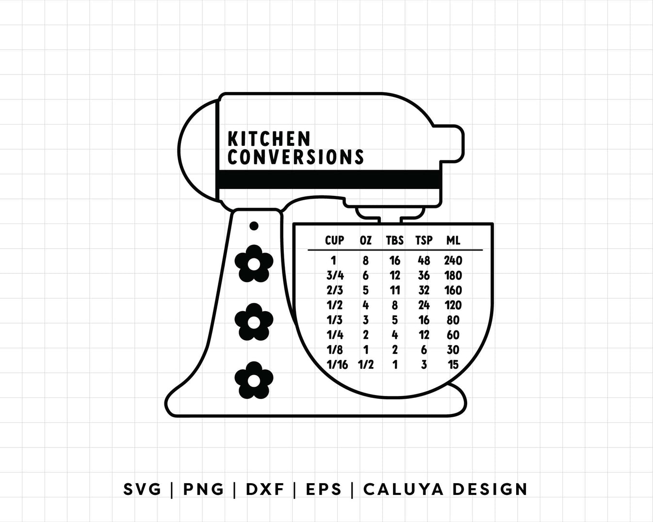 FREE Kitchen Conversions SVG | Kitchen Mixer Outline SVG – Caluya Design