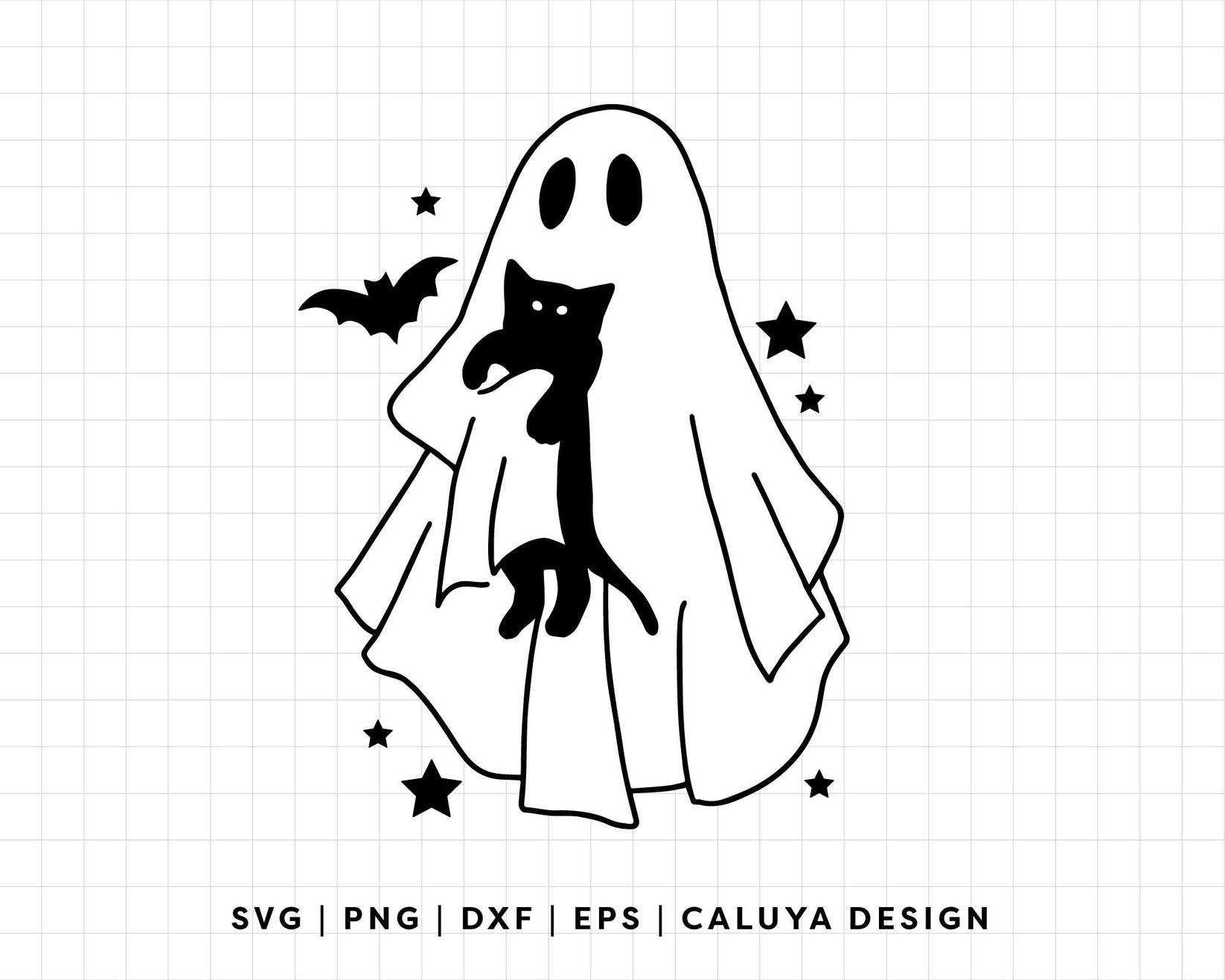 FREE Sheet Ghost with Kitty SVG | Cute Ghost SVG – Caluya Design