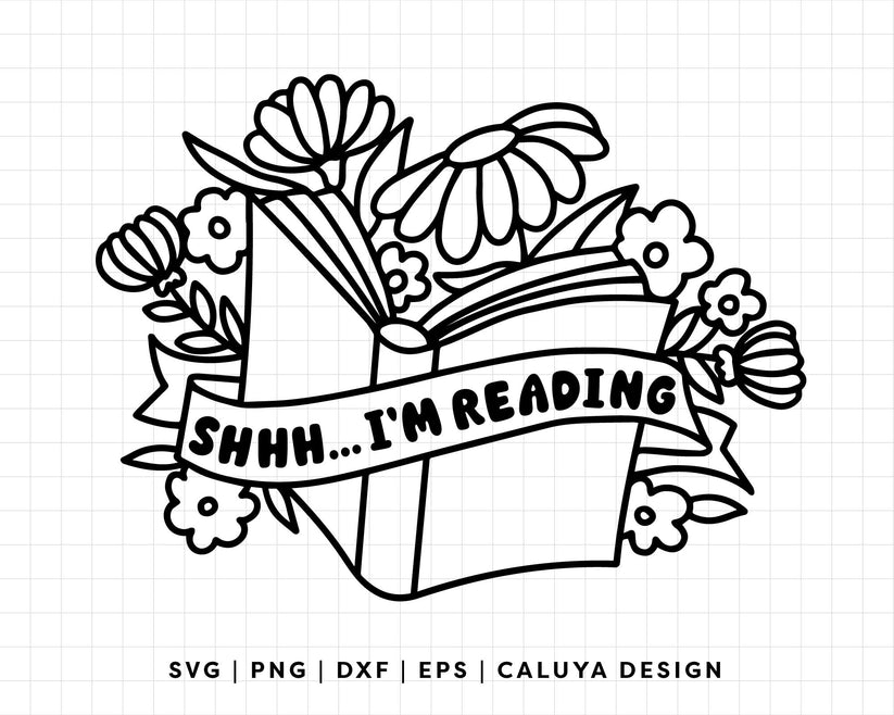 FREE Book Lover SVG | Shhh I Am Reading Outline SVG – Caluya Design