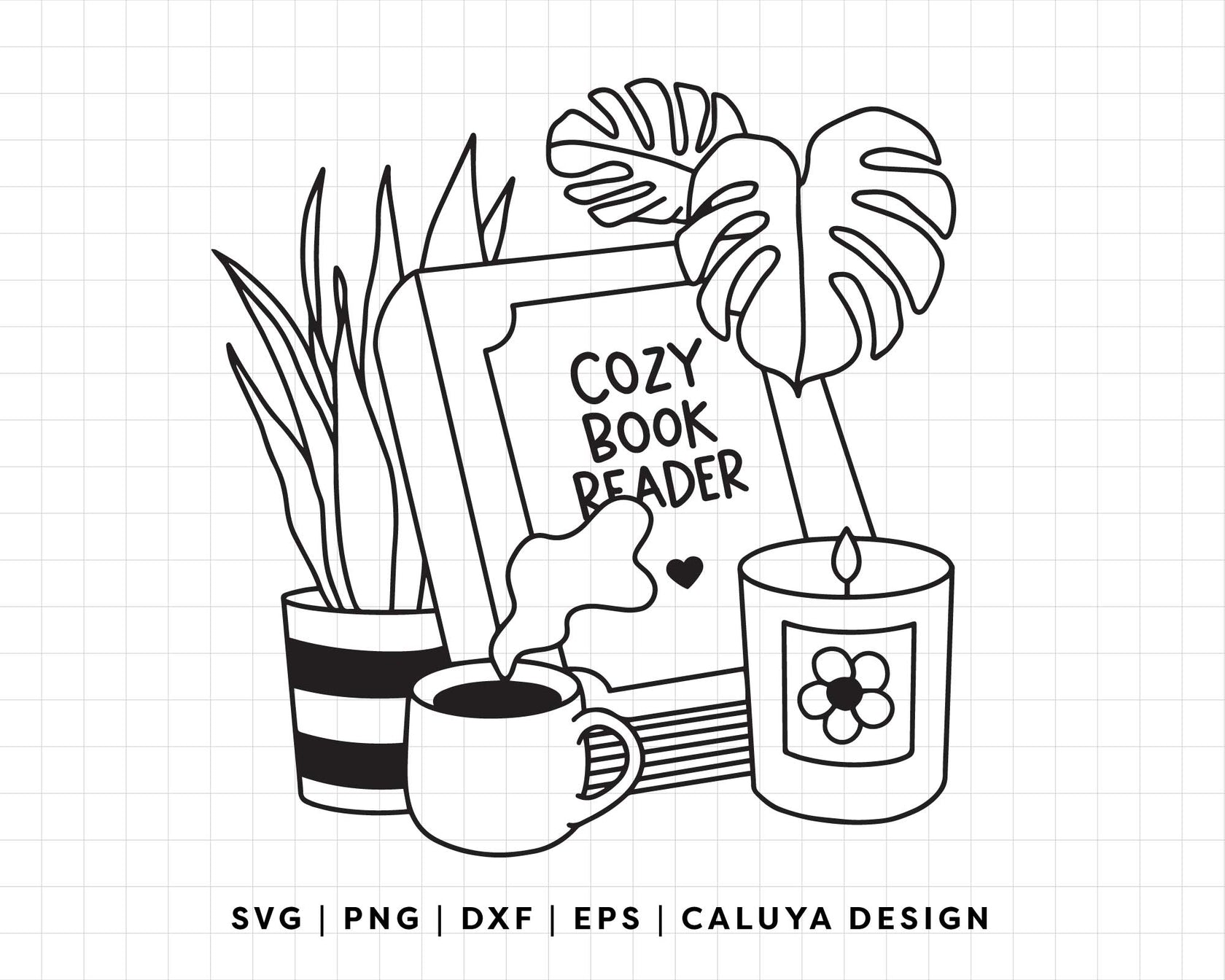 FREE Cozy Book Reader SVG | Book Lover SVG Outline Ver. – Caluya Design