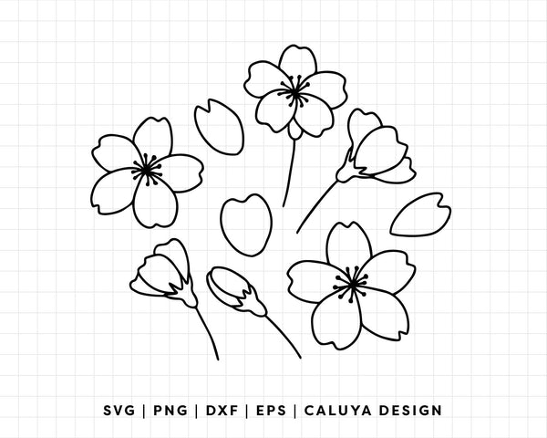 FREE Sakura SVG | Outline Cherry Blossom SVG – Caluya Design