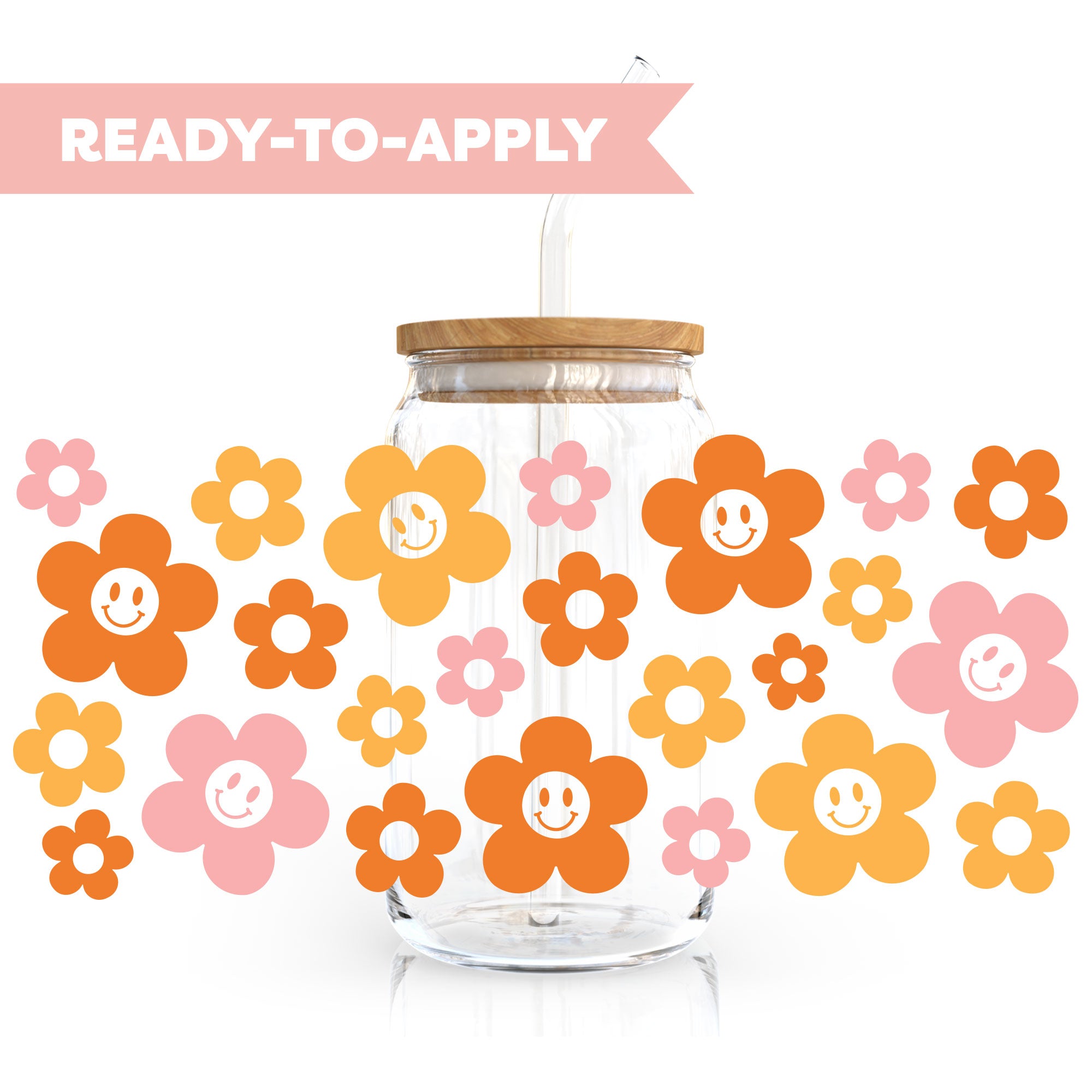 [ Double Side ] 16oz Cup UV DTF Decal | Happy Flowers – Caluya Design