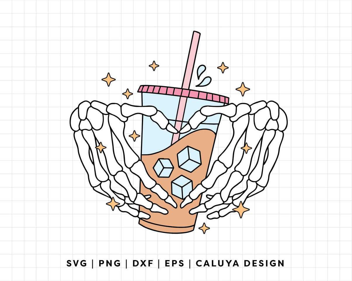 FREE Iced Coffee with Skeleton Hand SVG | Coffee Lovers SVG – Caluya Design