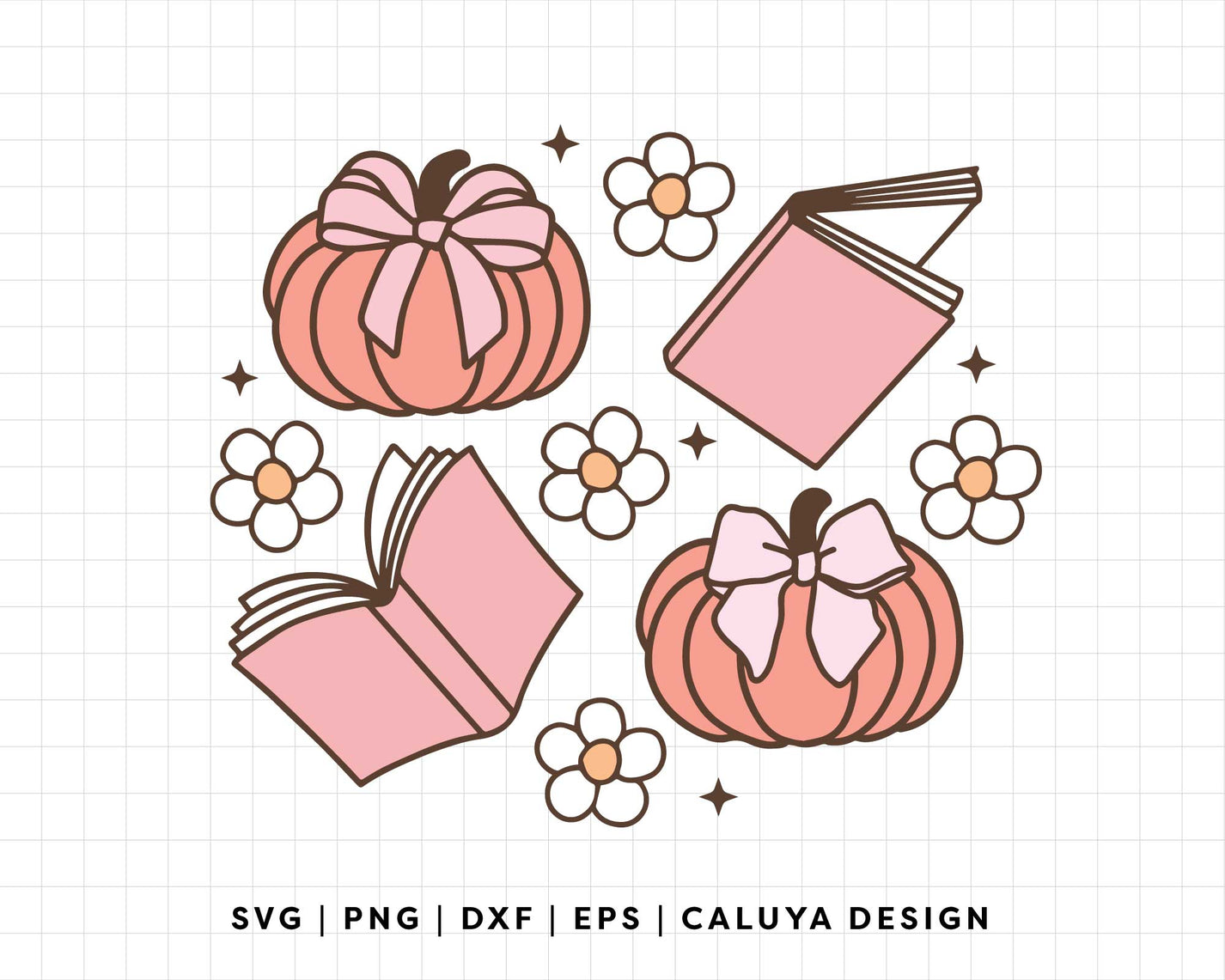 FREE Fall Book Lover SVG | Coquette Pumpkin SVG – Caluya Design