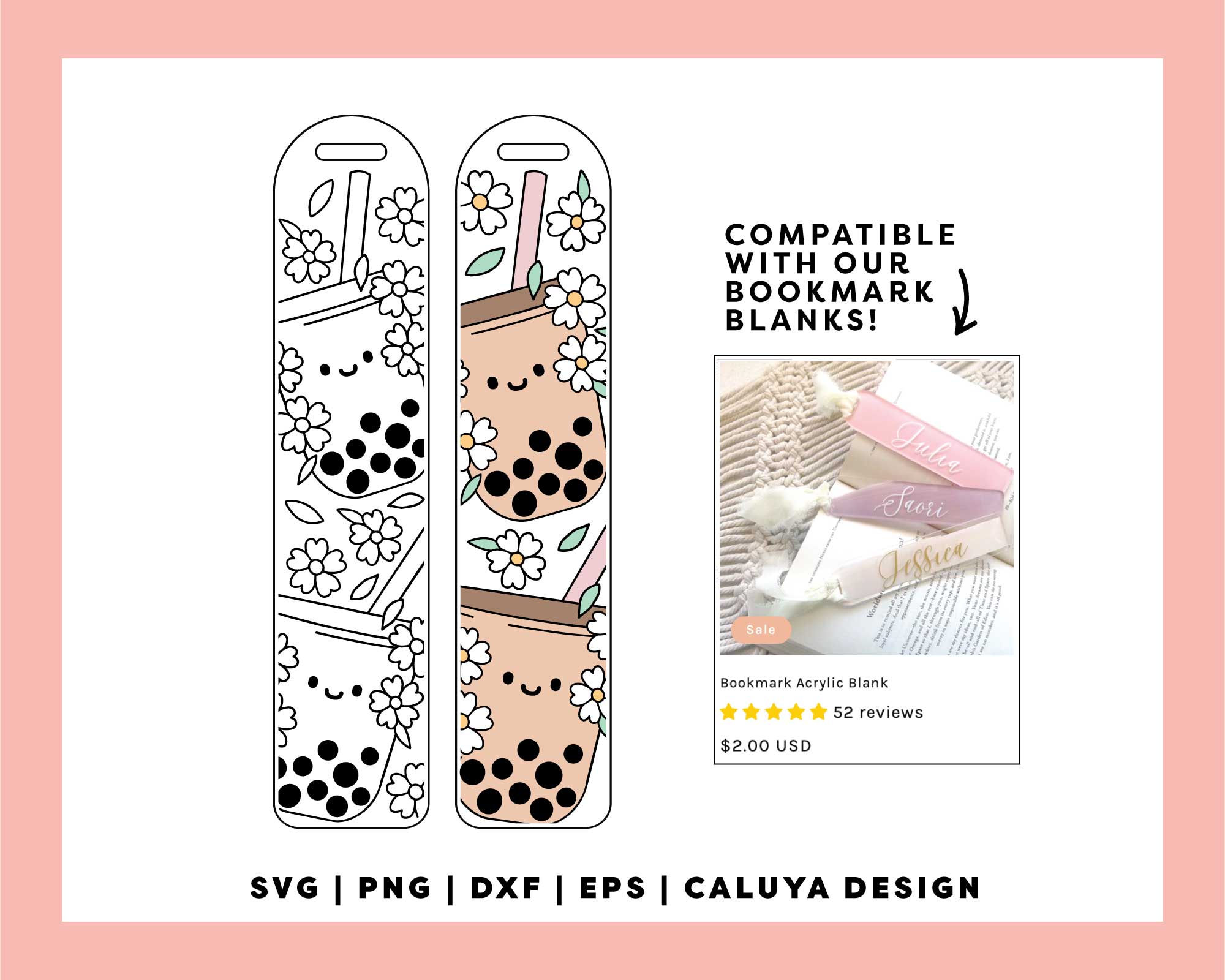 [ Digital File ] Bookmark Template SVG | Boba Milk Tea SVG – Caluya Design