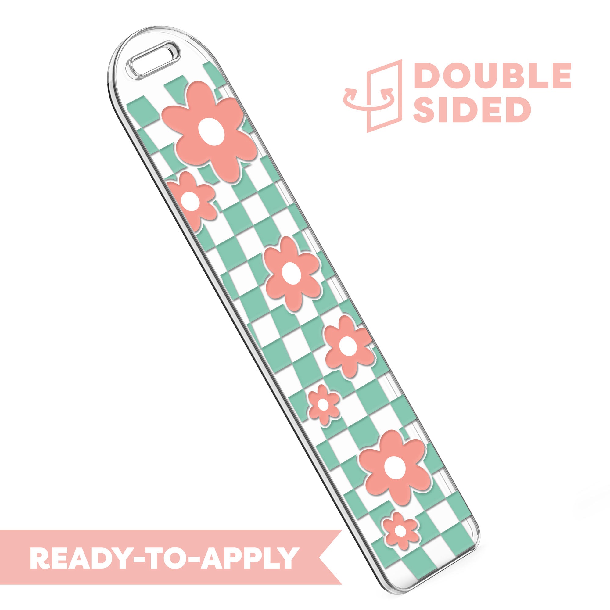 [ Double Sided ] Bookmark UV DTF Decal | Retro Checkered Pink Flower ...