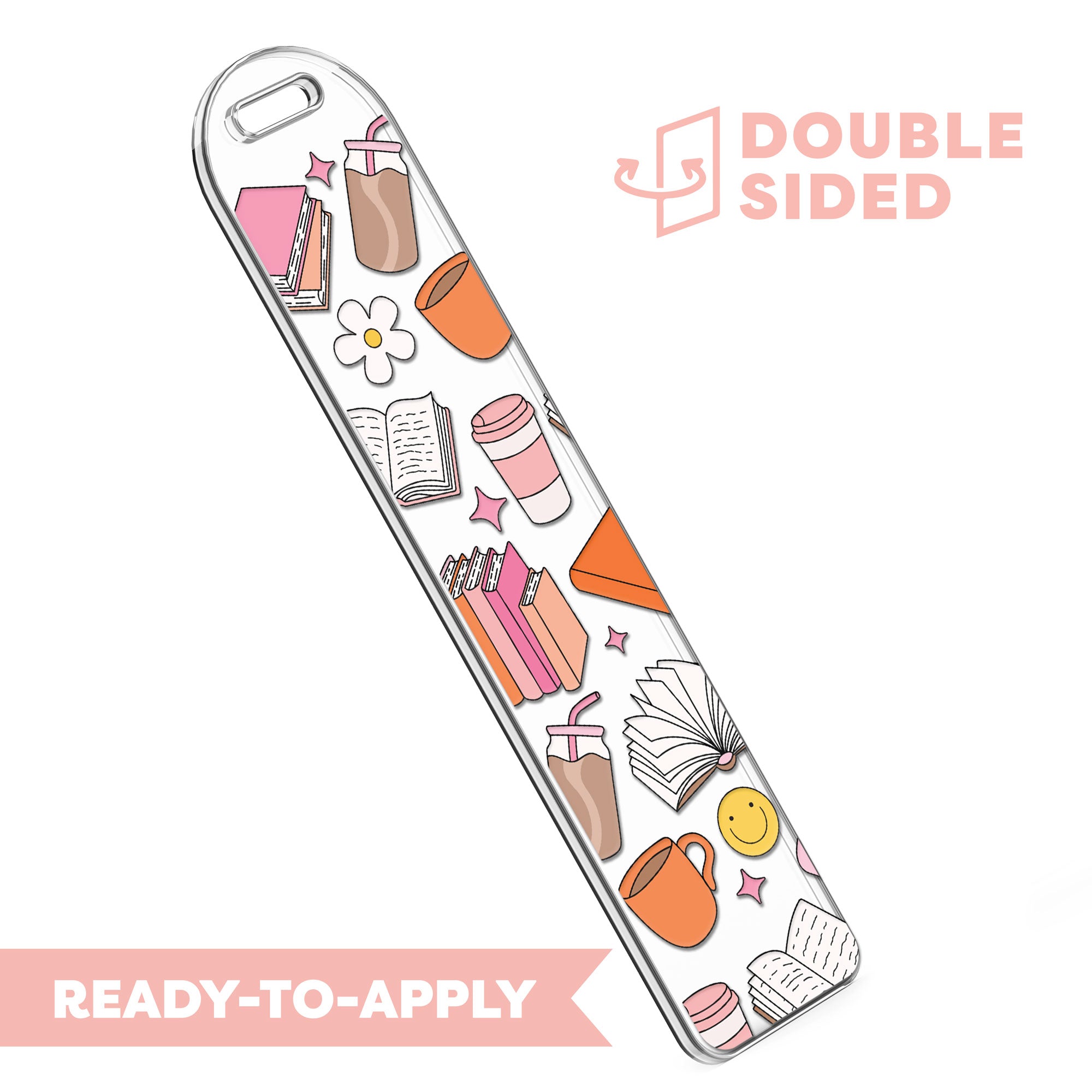 [ Double Sided ] Bookmark UV DTF Decal | Pink x Orange Book Lovers ...