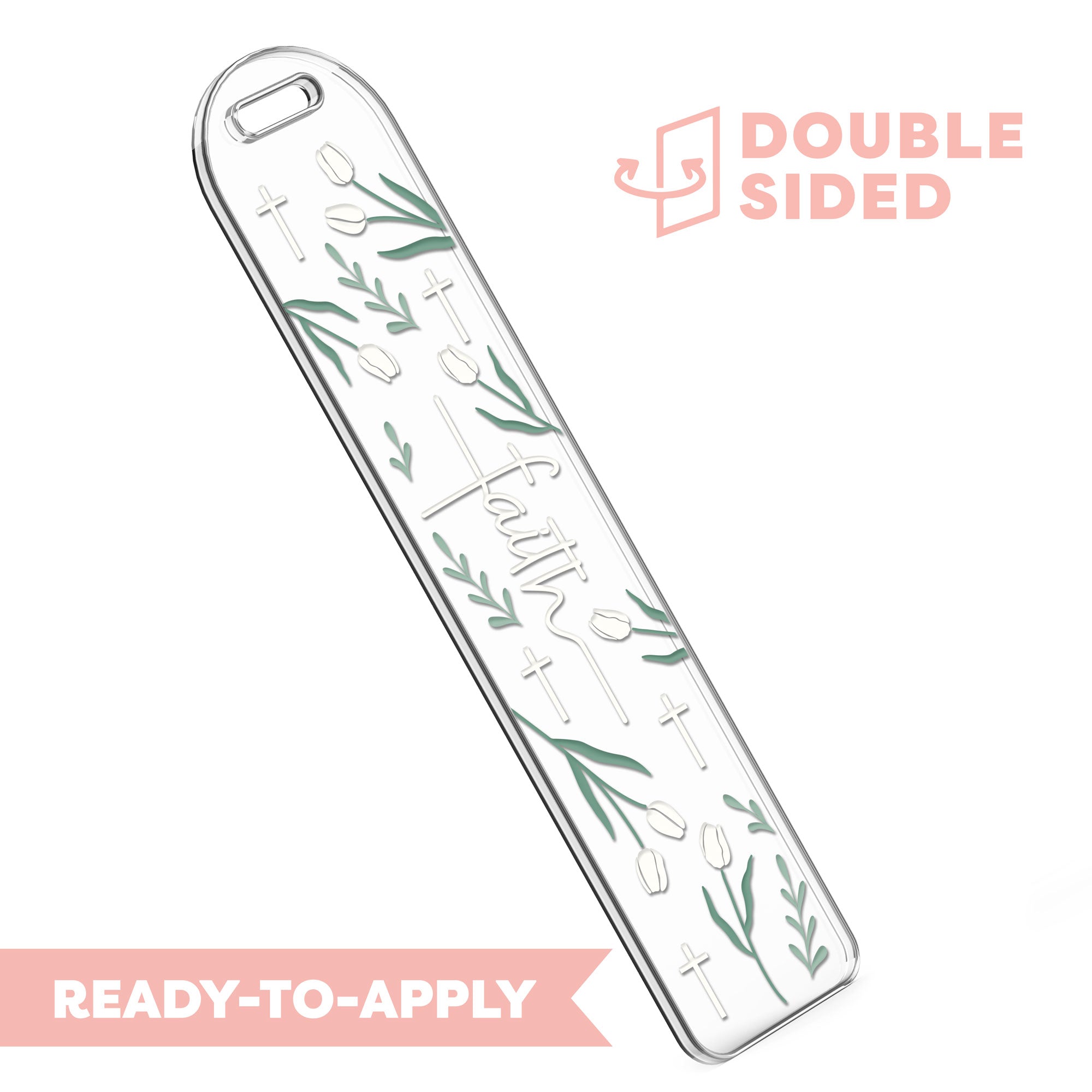 [ Double Sided ] Bookmark UV DTF Decal | Faith White Tulip – Caluya Design