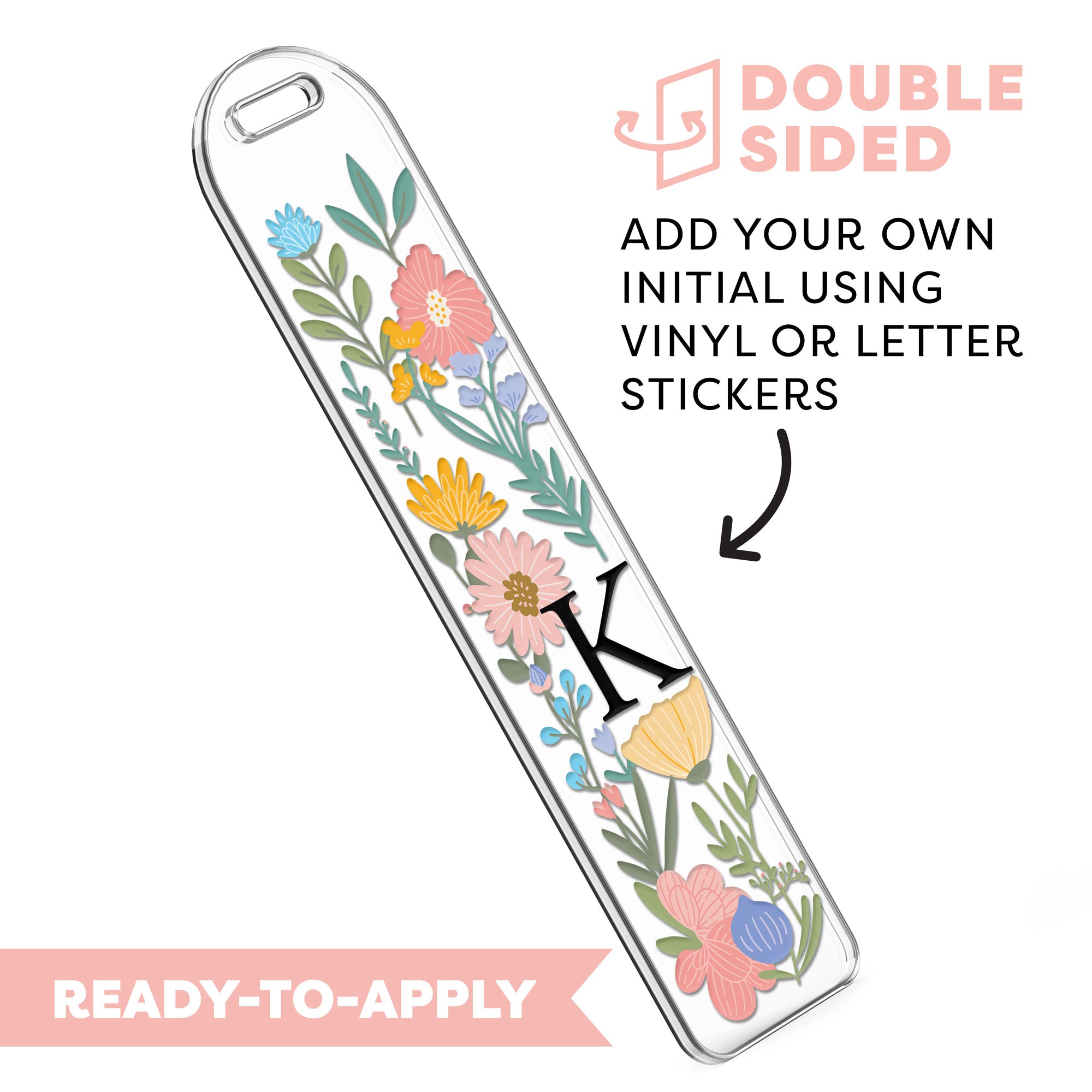 [ Double Sided ] Bookmark UV DTF Decal | Flower: Add Your Own Initial ...