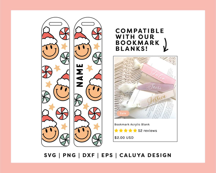 Bookmark Template SVG | Smiley Santa With Backing SVG – Caluya Design