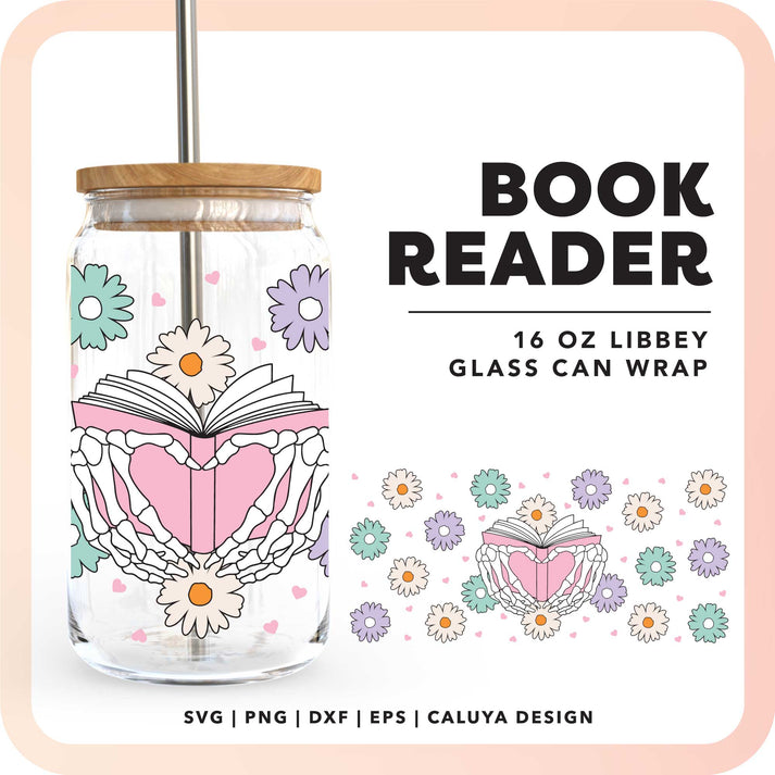 16oz Libbey Can Cup Wrap SVG | Book Lover Skeleton Hand SVG – Caluya Design
