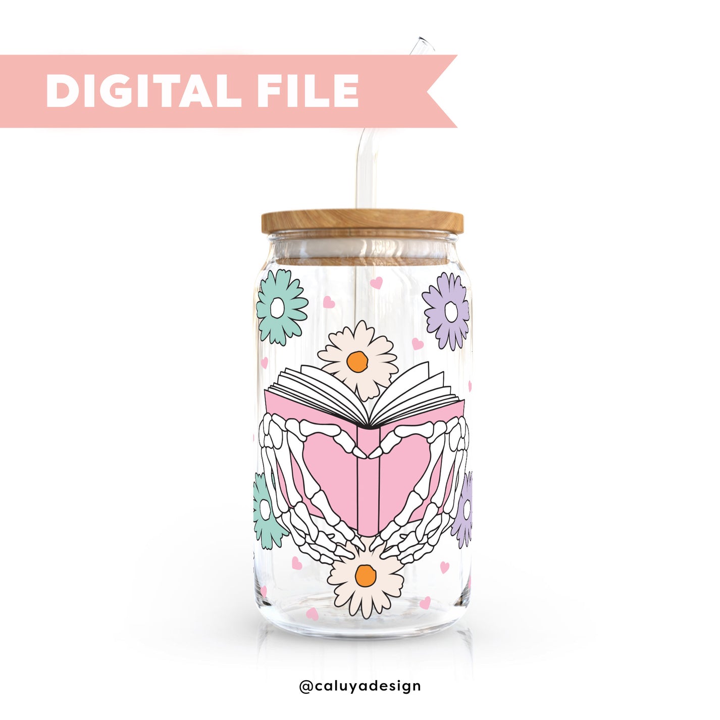 16oz Libbey Can Cup Wrap SVG | Book Lover Skeleton Hand SVG – Caluya Design
