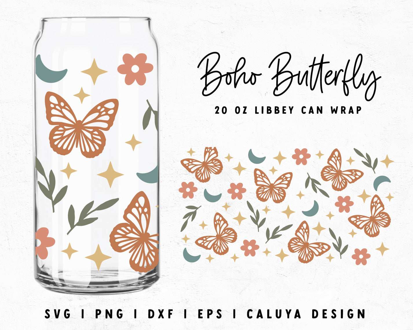 20oz Libbey Can Boho Butterfly Cup Wrap SVG Cut File for Cricut, Cameo ...