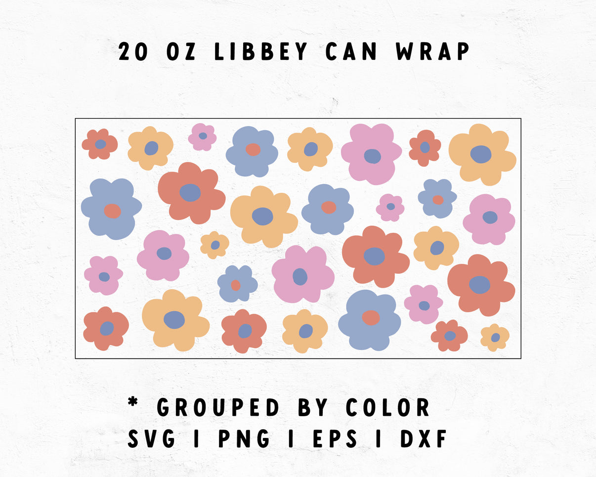 20oz Retro Cute Flower Libbey Can Cup Wrap SVG Cut File for Cricut ...