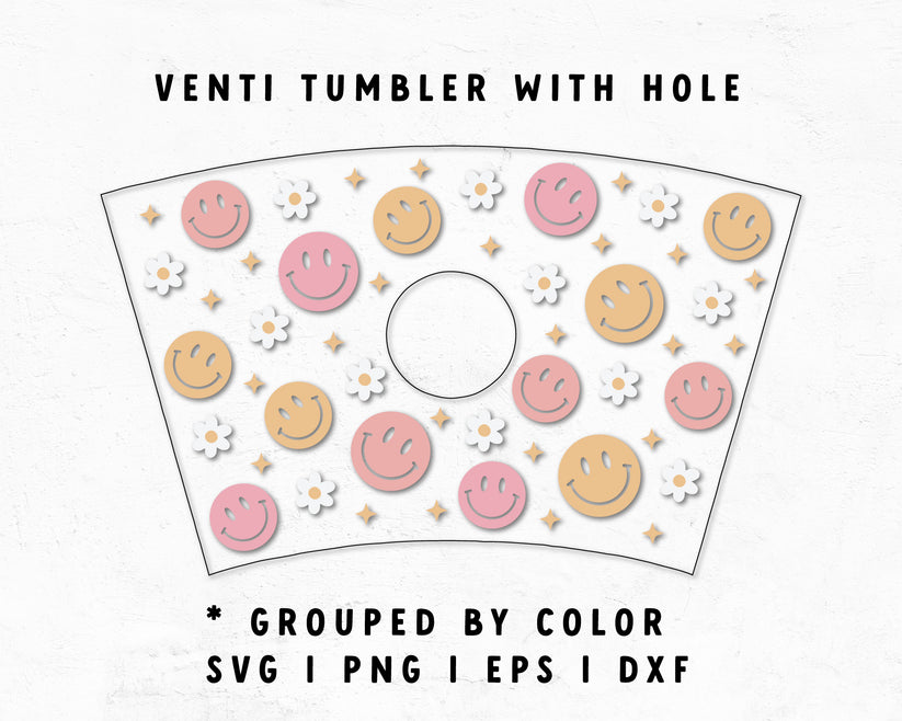 Venti Cup With Hole Happy Smile Cup Wrap SVG Cut File for Cricut, Cameo ...