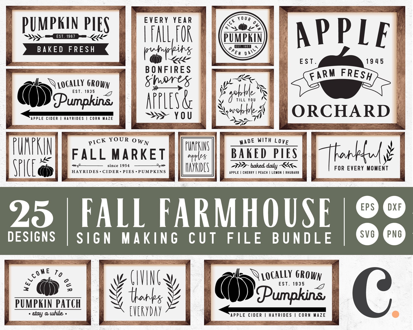 Fall Farmhouse Sign Making SVG Bundle For Cricut, Cameo Silhouette ...