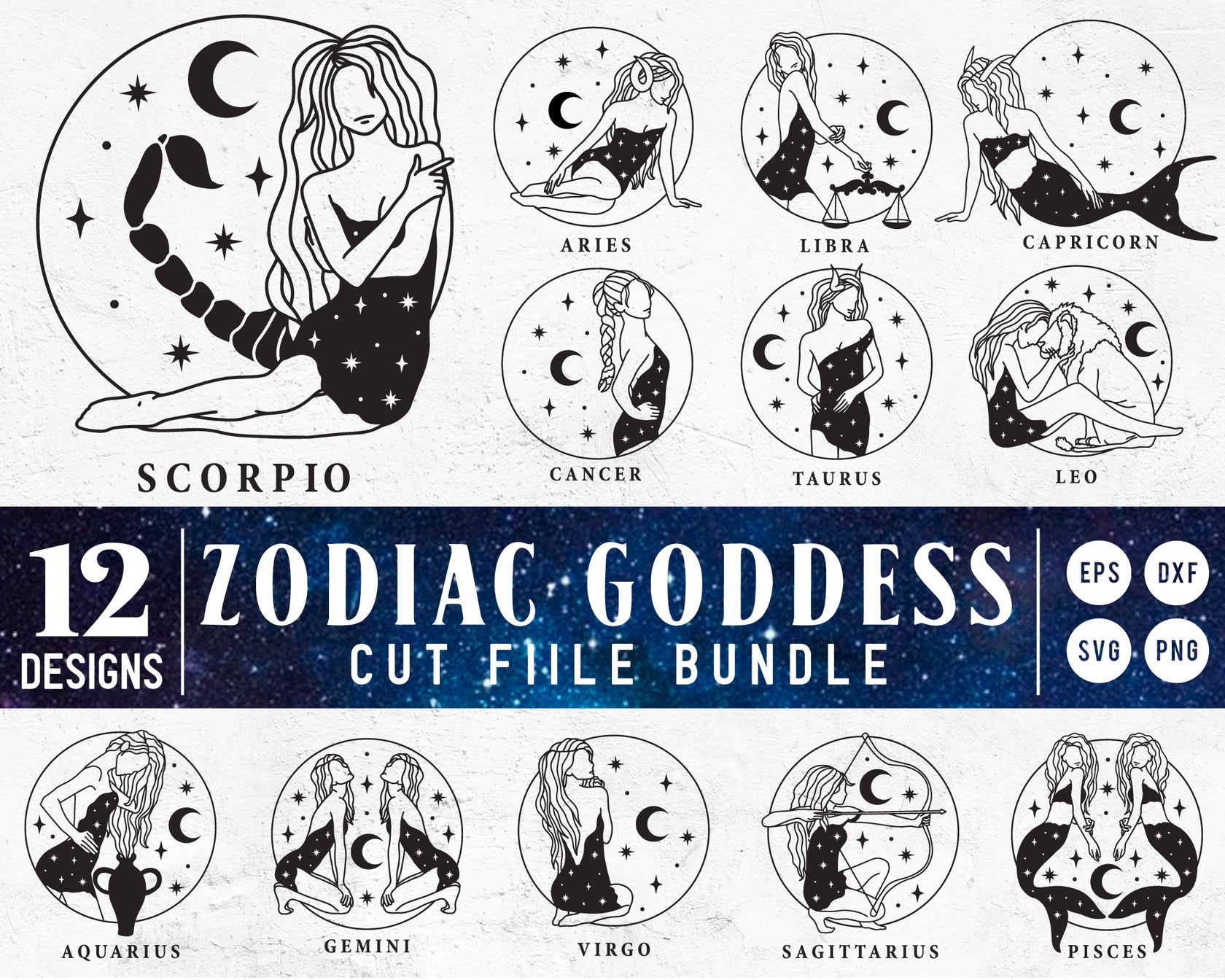 Zodiac Goddess SVG Bundle For Cricut, Cameo Silhouette – Caluya Design