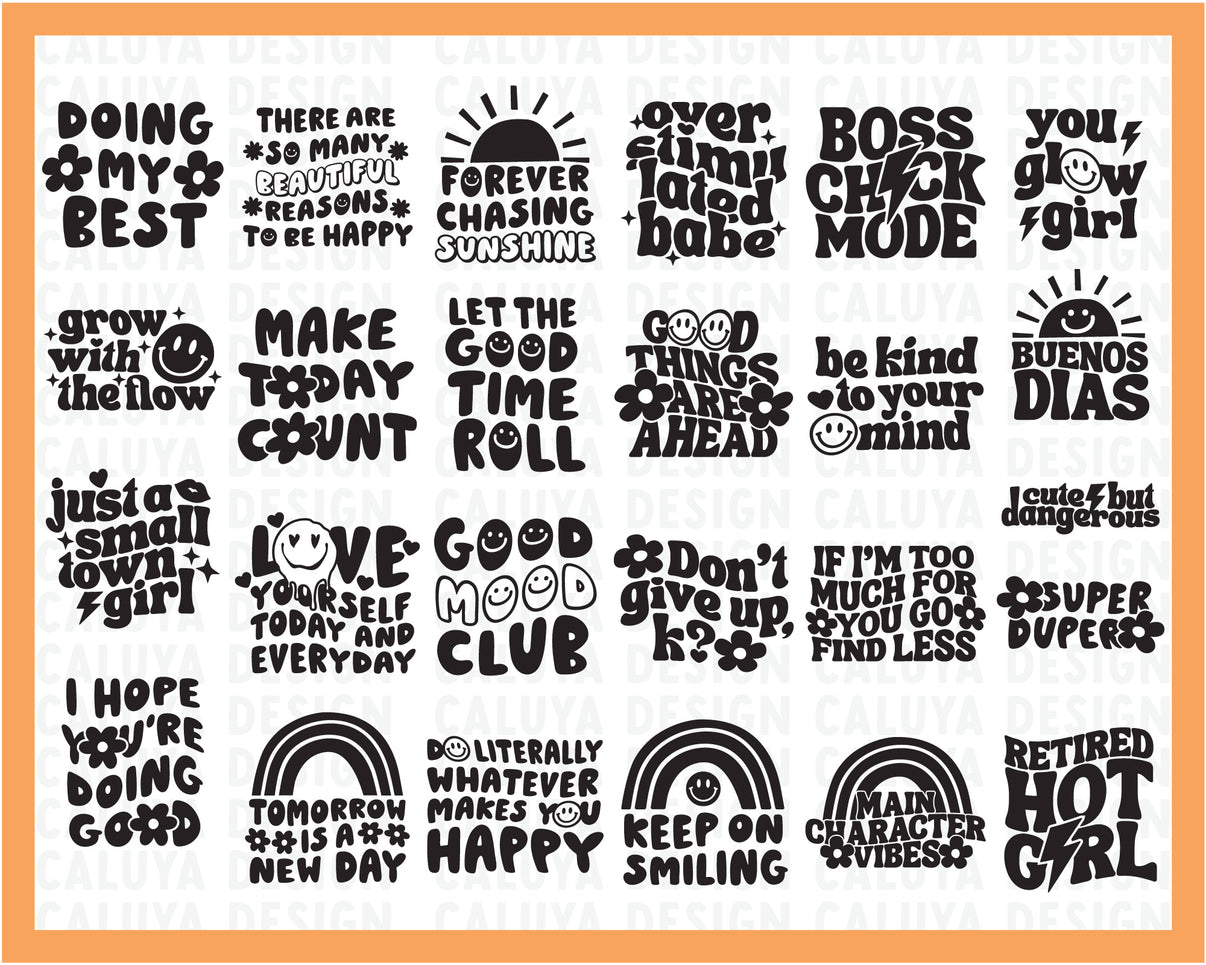 Happy Groovy SVG Bundle B&W Version | 50 Retro & Happy SVG Designs ...