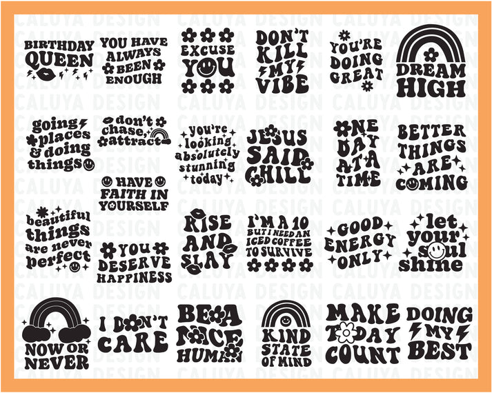 Happy Groovy SVG Bundle B&W Version | 50 Retro & Happy SVG Designs ...