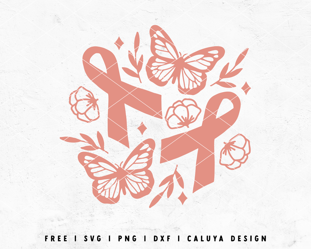 FREE Awareness Ribbon SVG | With Butterfly and Flower SVG Cut File for ...